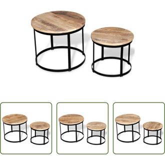 vidaXL vidaXL Mangoholz - 2-tlg. Couchtisch-Set Raues Mangoholz Rund 40cm/50cm