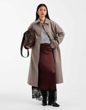 Pieces Manteau élégant coupe longue épurée - Beige chiné-Neutre