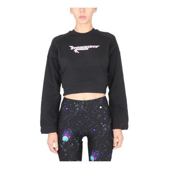 Msgm Msgm, Femme, Sweatshirts et sweats &agrave; capuche, Noir, Taille: 40 FR Cropped Felpa Logo