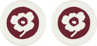 Marimekko Oiva/Unikko Plate 25 cm, 2 pcs, D 25 cm - White, dk.Cherry, Brown