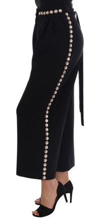 Dolce & Gabbana Womens Black Wool Stretch Crystal Pants