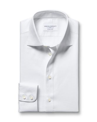 CHARLES TYRWHITT Strukturiertes Luxushemd - Wei&szlig; Knopfmanschette