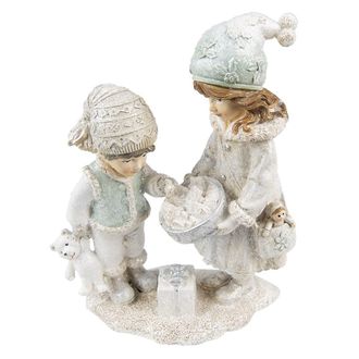 Clayre & Eef Figur Kinder 19 cm Beige Polyresin Weihnachtsdekoration