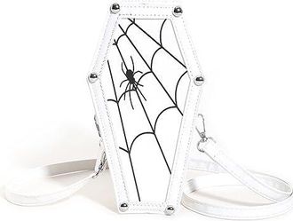 Generic Sac cercueil en cuir PU Vintage en toile daraignée pour femmes, sac à cosmétiques Cosplay avec sangle réglable, cadeau dhalloween pour femmes (blanc)
