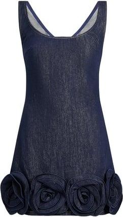 Self Portrait Robe courte ajust&eacute;e &agrave; fleurs en denim brut