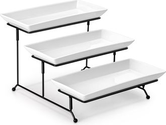 Malacasa 3-stufiges Servierplatten Porzellan Servierplatte mit zusammenklappbaren Sturdier Stand, für Party Entertaining Food Display Obst Dessert Cupcakes, We