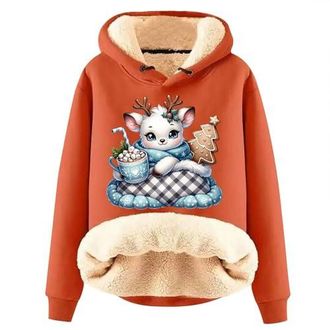 Generic 2026 Printemps Mode No&euml;l Mignon Cerf Imprim&eacute; Femmes Automne et Hiver Velours &Eacute;pais Chaud Cardigan Sweat &agrave; Capuche, Orange, 4XL