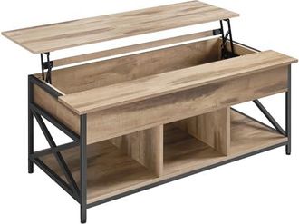 Vasagle Table Basse, Table de Salon avec Plateau Relevable, avec Rangement Ouvert et Compartiment Caché, Barres en Forme de X, 60 x 120 x (48-62) cm, Marron C