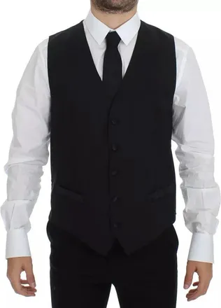 Dolce & Gabbana Womens Black Wool Silk Dress Gilet Jacket Vest