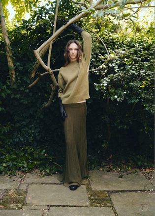 Mango Jupe pliss&eacute;e maille kaki - Femme - S - MANGO