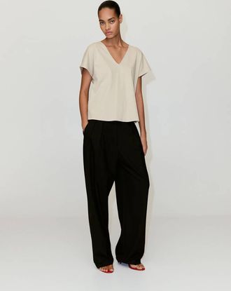 Mango T-shirt coton col en V gris clair/pastel - Femme - XXL - MANGO
