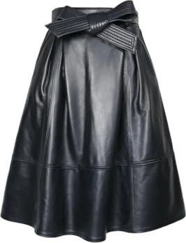 Generic Jupe midi en cuir pour femme - Taille haute - Avec noeud - Style vintage d&eacute;contract&eacute; - Style streetwear, Noir, XL