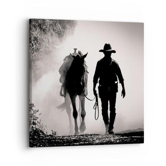 Arttor Bilder auf Leinwand Cowboy Pferd Shady Leinwandbild mit Rahmen 30x30cm Wandbilder Dekoration Wohnzimmer Schlafzimmer Küche Deko Klein Wanddeko Bild Wa