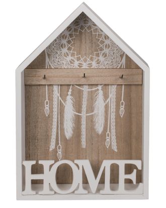 Out of the Blue Out of The Blue Schl&uuml;sselkasten Home - wei&szlig;-naturfarbene Schl&uuml;sselbox aus Holz mit Traumf&auml;nger-Motiv - offenes Design mit Haken f&uuml;r schnelle &Uuml;bersicht