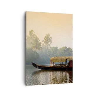 Arttor Bilder auf Leinwand Indien Boot Fluss Leinwandbild mit Rahmen 50x70cm Wandbilder Dekoration Wohnzimmer Schlafzimmer K&uuml;che Deko Gro&szlig; Wanddeko Bild Wand