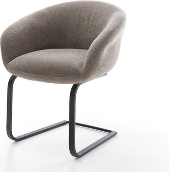 DELIFE Freischwinger Vinka-Flex mit Armlehnen Strukturstoff Soft Taupe Freischwinger flach Schwarz Taschenfederkern, Esszimmerst&uuml;hle