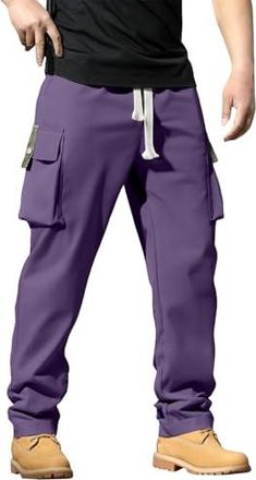 Generic Pantalon de jogging confortable pour homme pour le salon et la maison, taille &eacute;lastique douce, coupe d&eacute;contract&eacute;e, violet, 3XL