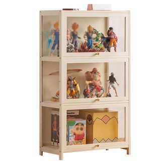 Generic Bambus-Vitrine, Display Cabinet mit Acryltüren, Dreiseitig Transparent, for Spielzimmer, Schlafzimmer(White 3,60cm/23.6in)