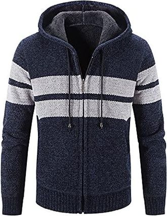 Generic Rrongwn Sweat &agrave; capuche zipp&eacute; pour homme - Cardigan basique en laine - Veste de loisirs - Avec poches - Veste de transition tricot&eacute;e - D&eacute;contract&eacute;e - 