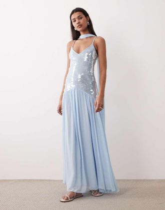 Gina Tricot Gina Tricot - Pailletten-Maxikleid in Hellblau