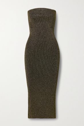 Khaite Rumer Midikleid Aus Metallic-rippstrick - Gold