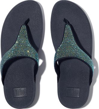 FitFlop Damen Lulu Crystal Embellished Toe-Post Sandalen, Schillerndes Marineblau, 36 EU