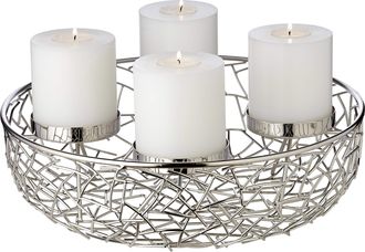 Edzard Adventskranz Milano, AST-Design, Durchmesser 34 cm, für Stumpenkerzen Ø 8 cm, durchgängiger Boden, Edelstahl vernickelt, silberfarben, ideal für die D