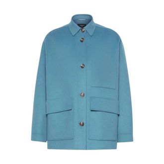 Max Mara Veste Double Laine Style Chemise - Femme - Vestes - Bleu - Taille: 38 FR