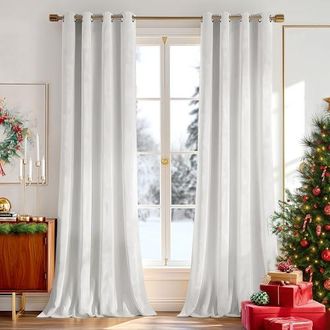 Deconovo Rideaux Occultants, Rideaux au Touche Velours Hollandais, avec OEillets, Isolation Thermique, 140x214 CM (Largeur x Hauteur), Blanc, 2 Pi&egrave;ces