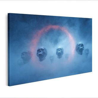 Islandburner Leinwandbild Totenköpfe im Nebel mit mystischem Lichtkreis - Leinwand 80x40cm