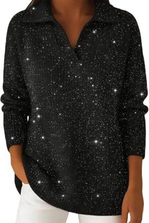 Generic Chandails scintillants pour femmes &agrave; paillettes rouges, chandails occasionnels &agrave; col ch&acirc;le, chandails chauds confortables &agrave; manches longues, coupe amp