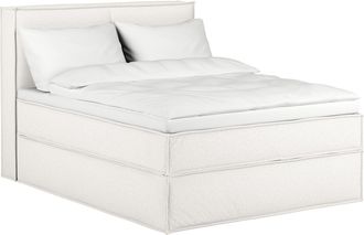 Studio Copenhagen home24 Premium Boxspringbett mit Kopfteil 140 x 200cm Strukturstoff Gesa Weiß/Weiß H3 130 cm