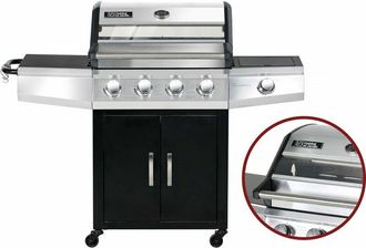 Habitat et Jardin Habitat Et Jardin - Barbecue gaz avec couvercle en verre Bingo 5 - 4 brûleurs + 1 latéral + Housse protection - 15.2 kW - Noir