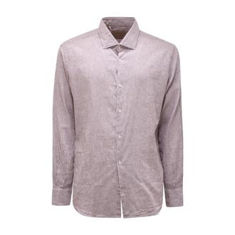 Brooksfield Slim Leinen/Baumwoll Hemd- Made in Italy - - Shirts - Herren - Braun - 3XL