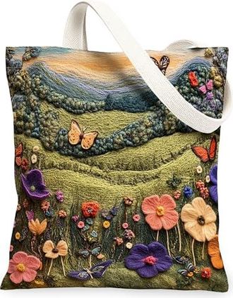 Generic Sac fourre-tout en toile motif p&eacute;tunias de printemps pour le shopping, 33 x 38 cm, sac d&eacute;picerie r&eacute;utilisable pour femme, motif floral de voyage, d&eacute;co