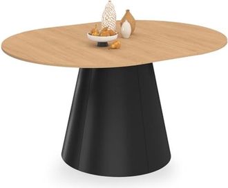 IDMarket Table à Manger Ronde Extensible Angele 4-8 Personnes Bois Effet hêtre et Pied Noir 110-150 cm