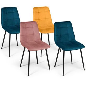 IDMarket Idmarket - Lot de 4 chaises mila en velours mix color bleu x2, jaune ocre, rose