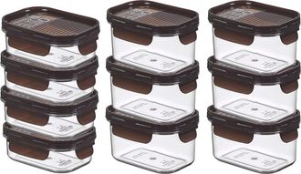 LocknLock Lock&Lock BisFree Modular Frischhaltedosen-Set gleiche Deckel 10-teilig (4x Box 260ml, 6x Box 450ml) stapelbar und SeleXions Multifunktion Olivenholz-