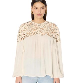 BERENICE H&auml;kel-Schulter Beige Bluse - - Blouses & Shirts - Damen - Beige - XL