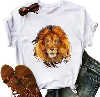Keephen Color&eacute; Lion/Cheval/Tigre/Loup Impression 3D T-Shirt Femmes Animal Graphique Tees Casual Manches Courtes Col Rond T-Shirt &Eacute;t&eacute; Coupe L&acirc;che Tops
