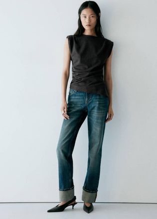 Mango Top asym&eacute;trique fronc&eacute; sur le c&ocirc;t&eacute; gris - Femme - XXS - MANGO