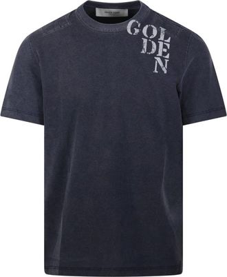 Golden Goose Homme, Tops, Bleu, Taille: M Journey T-shirt avec imprim&eacute; Floc