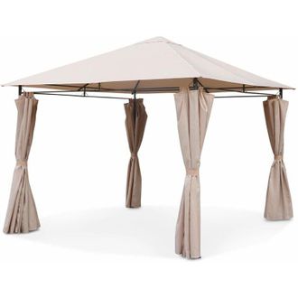 Sweeek Tonnelle 3x3 m - Elusa - Toile beige - Pergola avec rideaux. tente de jardin. barnum. chapiteau. r&eacute;ception