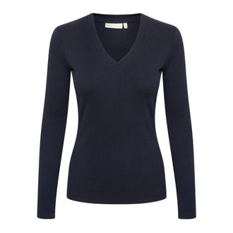 Inwear Marineblauer V-Ausschnitt Langarm-Top - - Knitwear - Damen - Blau - XL