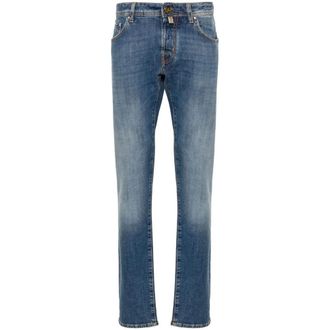 Jacob Cohen Slim Fit Denim Jeans mit Schal-Detail - - Jeans - Herren - Blau - W36