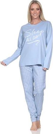 Normann Pyjama &agrave; manches longues pour femme avec pantalon de pyjama &agrave; pois et imprim&eacute; sur le devant, bleu, 38-40