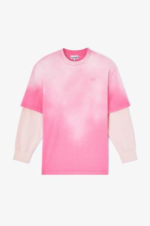 Ganni T-shirt &agrave; manches longues en jersey d&eacute;lav&eacute; Rose Coton biologique - Taille S - Pour Femme