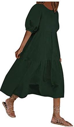 Generic Robes boh&egrave;me 2026 pour femmes, robe d&eacute;contract&eacute;e &agrave; col rond, Vert, 3XL