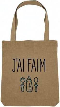 Fabulous Sac Shopping Tote Bag Aspect Lin - Jai Faim Biberon B&eacute;b&eacute; Mignon - Sac de Courses Toile Epaisse 360g Beige Naturel Cabas Port&eacute; Epaule Solide Imprim&eacute; en