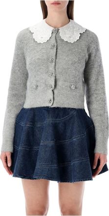 Self Portrait Femme, Pulls, Gris, Taille: 38 FR Cardigan Col Romantique